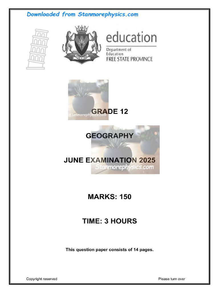 FS Geography Grade 12 June 2025 P1 and Memo | PDF