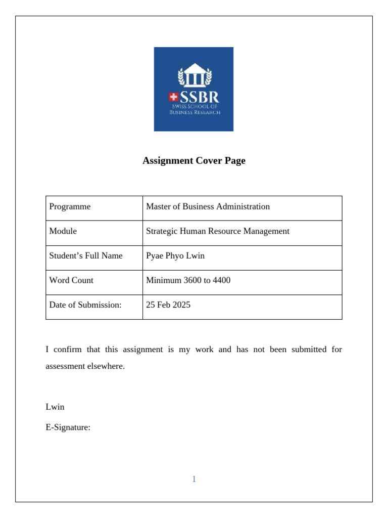Pyae Phyo Lwin Strategic HRM Assignment 25 Apr 2025 | PDF | Cost Of Living | Performance Appraisal