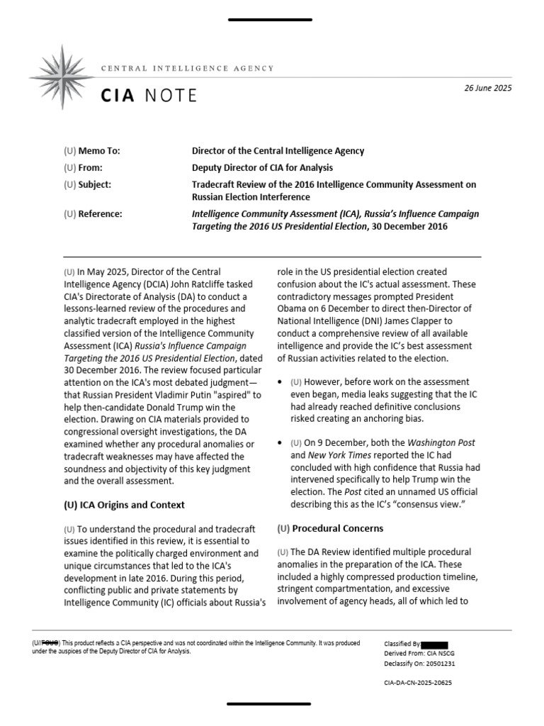 Tradecraft Review 2016 ICA On Election Interference 062625 | PDF ...