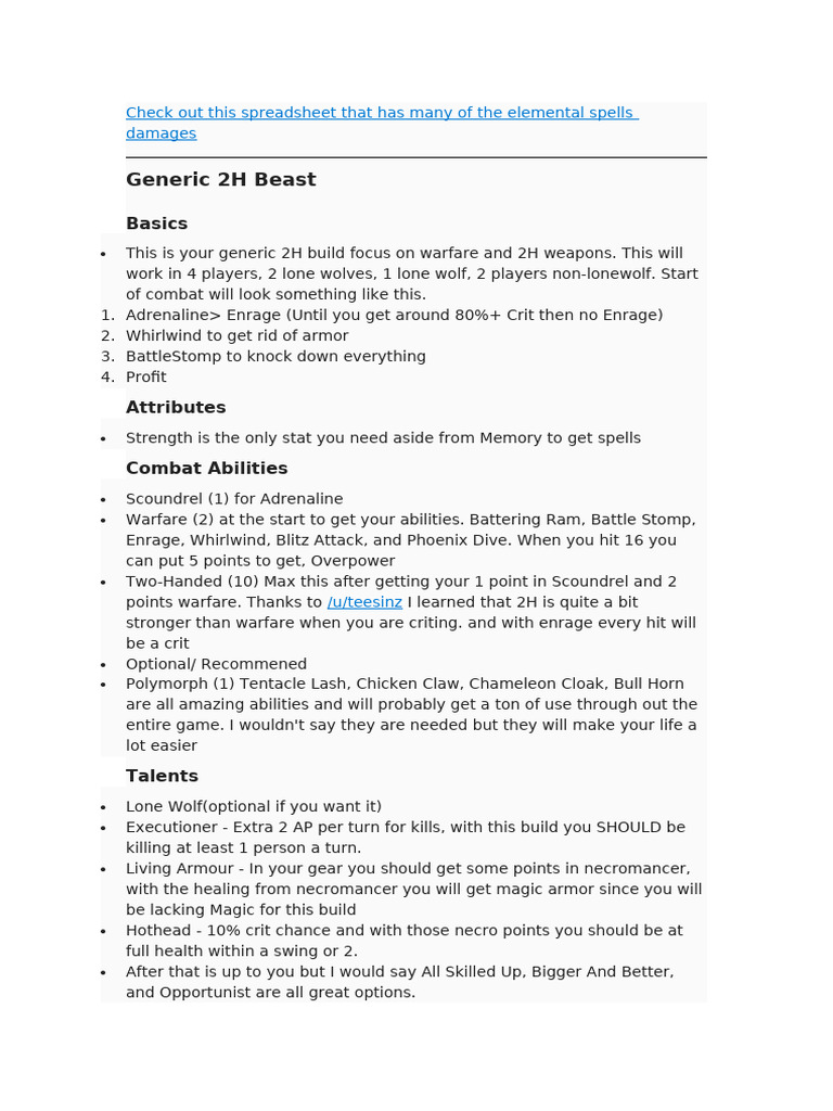 Divinity Original Sin 2 Build List | PDF | Armour