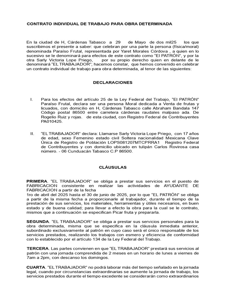 Contrato Obra Determinada - .PDF ORIGINAL | PDF | Salario