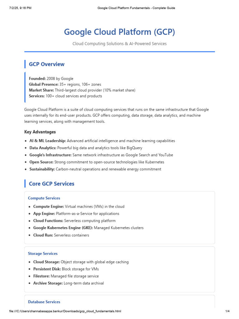 Google Cloud Platform Fundamentals - Complete Guide | PDF | Cloud Computing | Databases