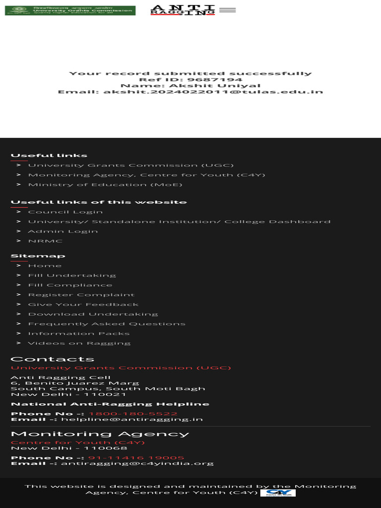 Anti Ragging Ragging in College Anti Ragging Affidavit | PDF