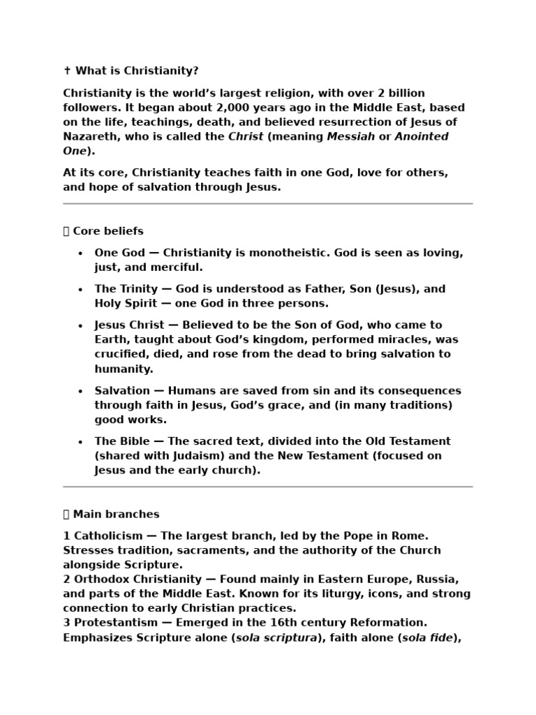Christianity Overview for Grade 4 Project | PDF