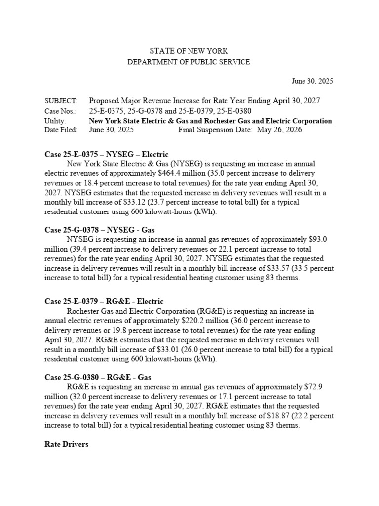 NYSEG, RGE Rate Request June 30, 2025 | PDF | Renewable Energy ...