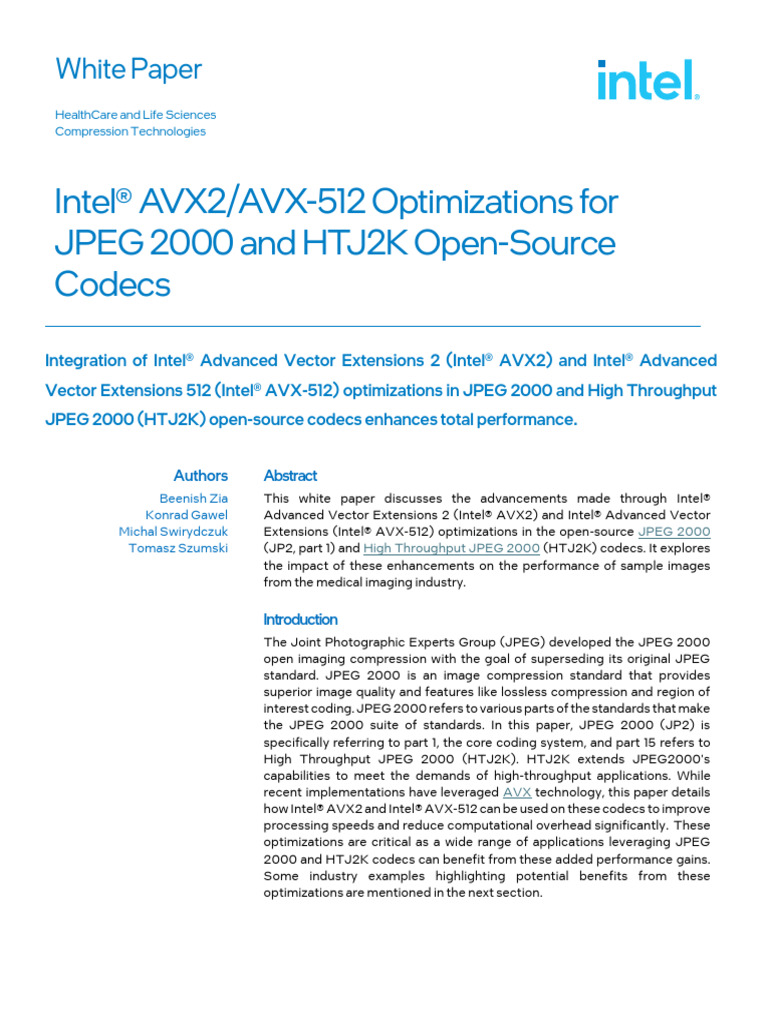J2K HTJ2K AVX Optimizations WP - Final - 110424 | PDF | Data Compression | Codec