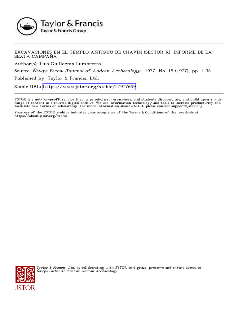 Luis Guillermo Lumbreras (1977) Excavaciones en El Templo Antiguo de Chavin (Sector R), Informe ...