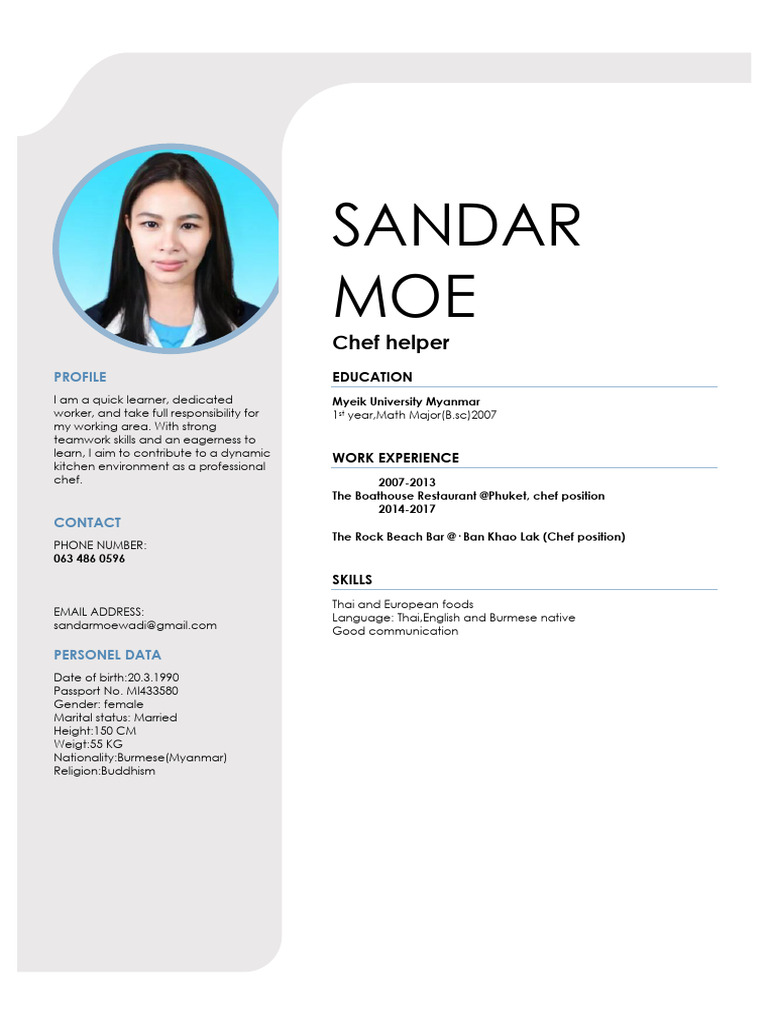 Sandar MOE CV Form | PDF