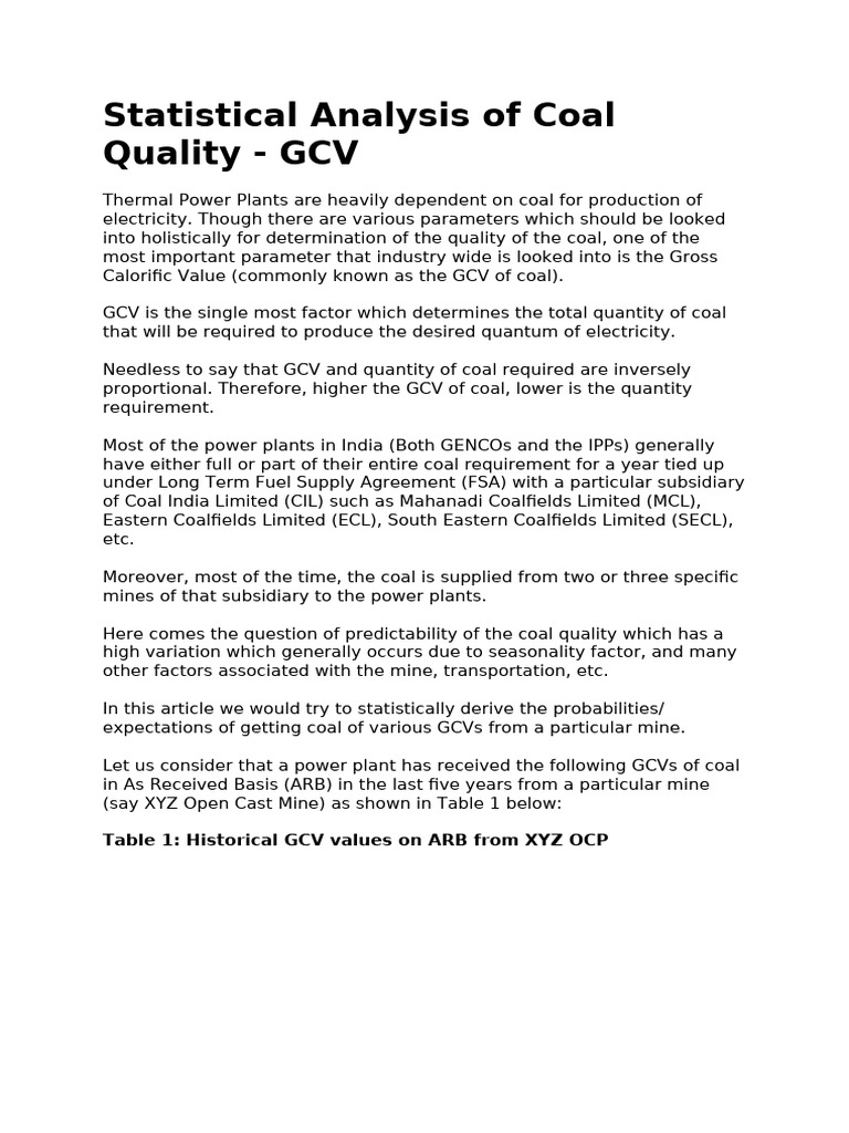GCV Statistical Analysis for Coal Quality | PDF | Standard Score | Skewness