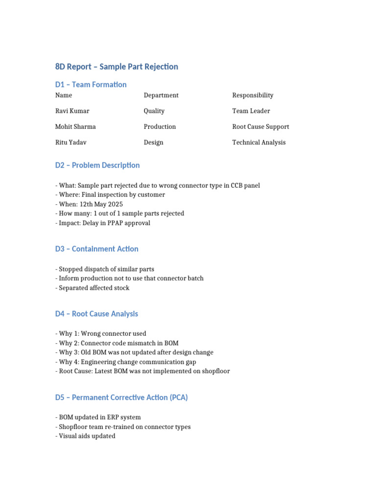 8D Report Sample Part | PDF