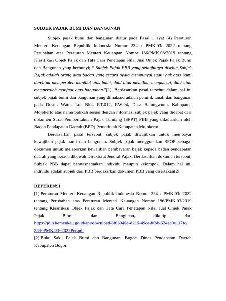 Subjek Pajak Bumi Dan Bangunan | PDF
