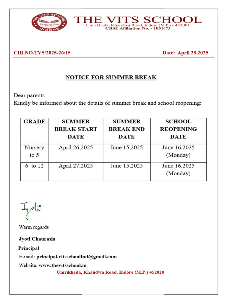 Summer Break Dates for 2025 | PDF