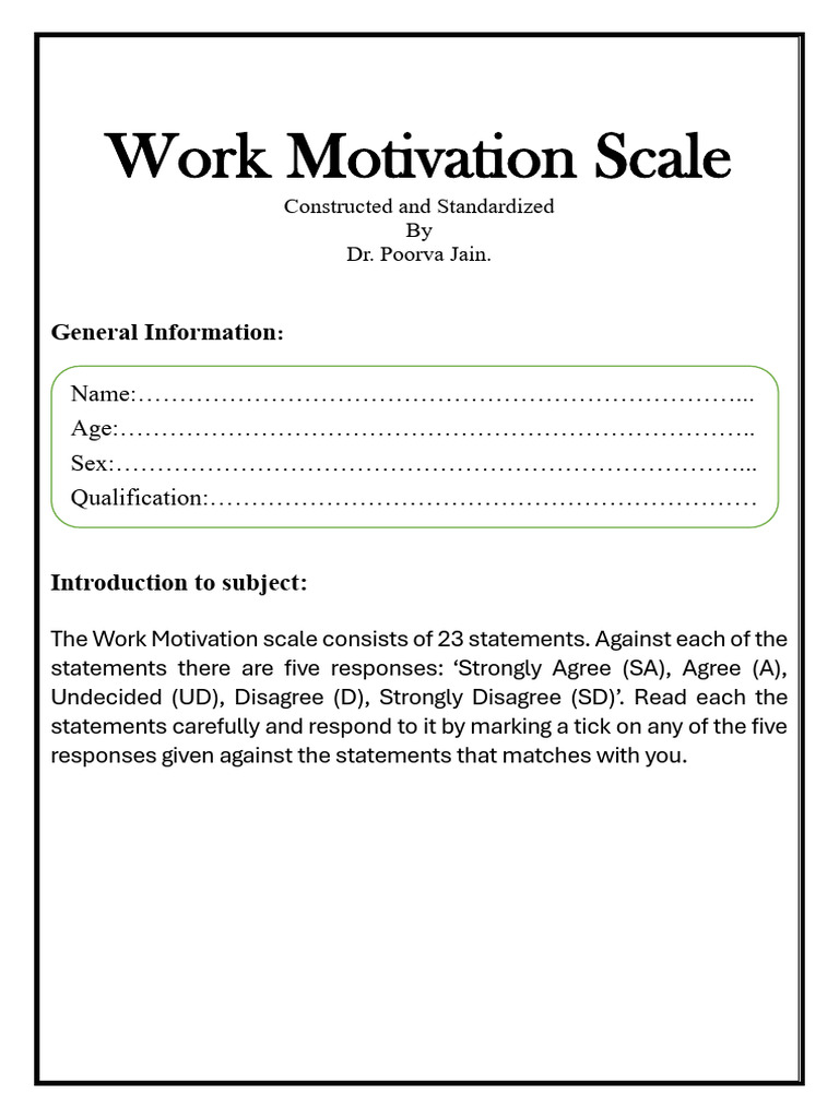 Work Motivation Scale by Dr. Poorva Jain | PDF