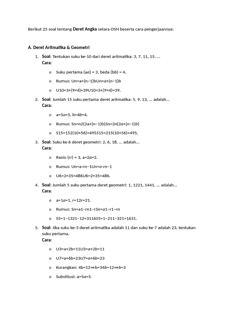 Berikut 25 Soal Tentang Deret Angka | PDF