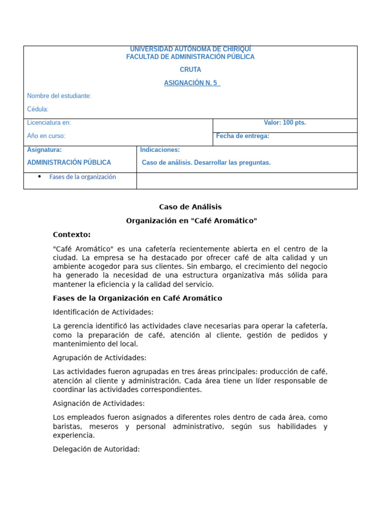 Asignación 5, Adm. Pub. | PDF | café | Servicio al Cliente
