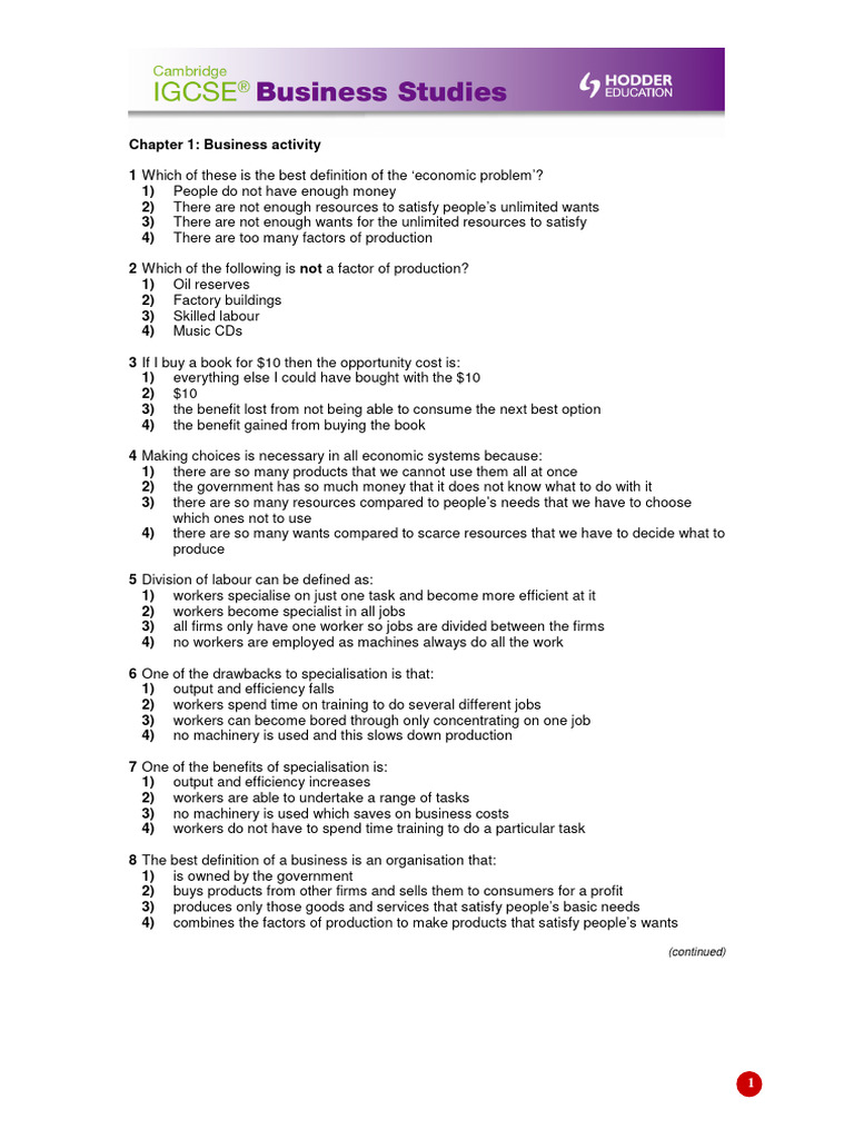 IGCSE Business Studies: Economic Concepts | PDF | Factors Of Production ...