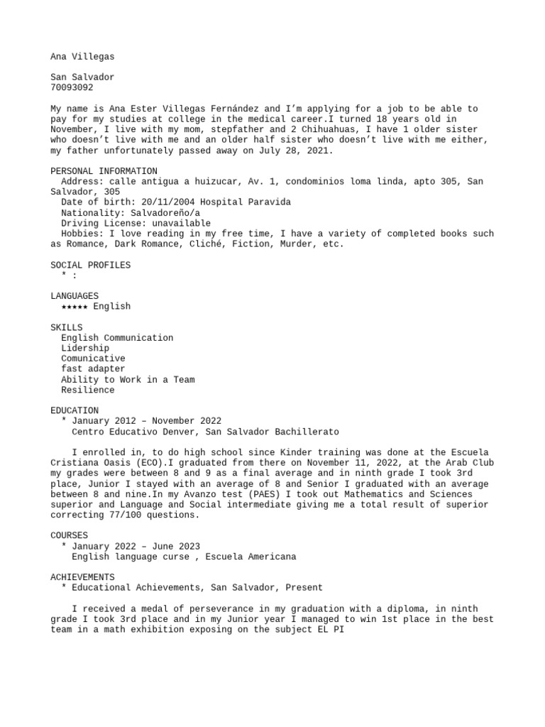 Ana Villegas - Resume | PDF