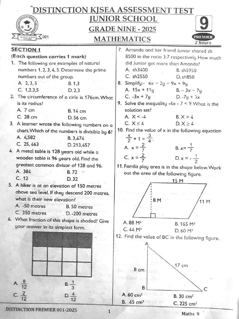 Grade 9 001 Distinction All Subjects With Marking Scheme PDF | PDF