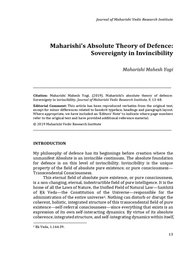 Maharishis Absolute Theory of Defence So | PDF