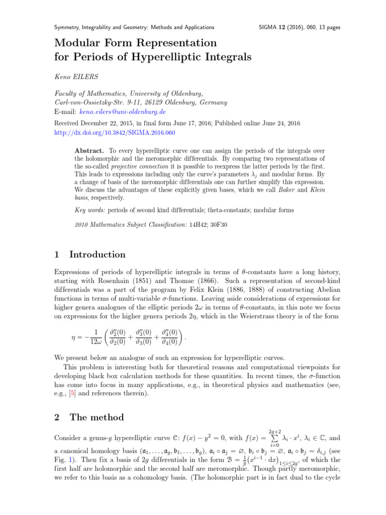 Modular Form Representation For Periods of Hyperelliptic Integrals ...