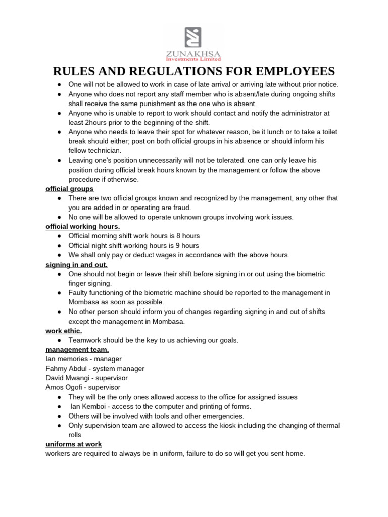 Employee Rules and Regulations Guide | PDF