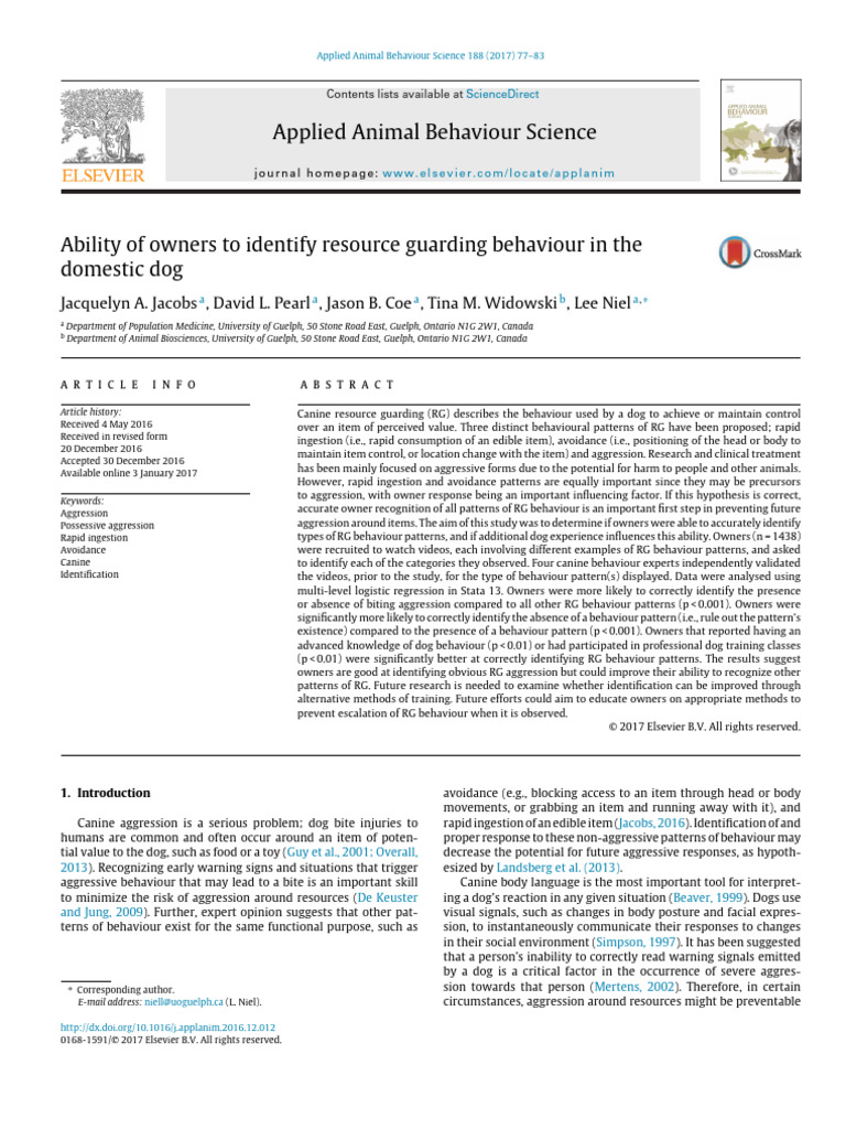 Ability of Owners To Identify Resource Guarding Behaviour in The | PDF ...