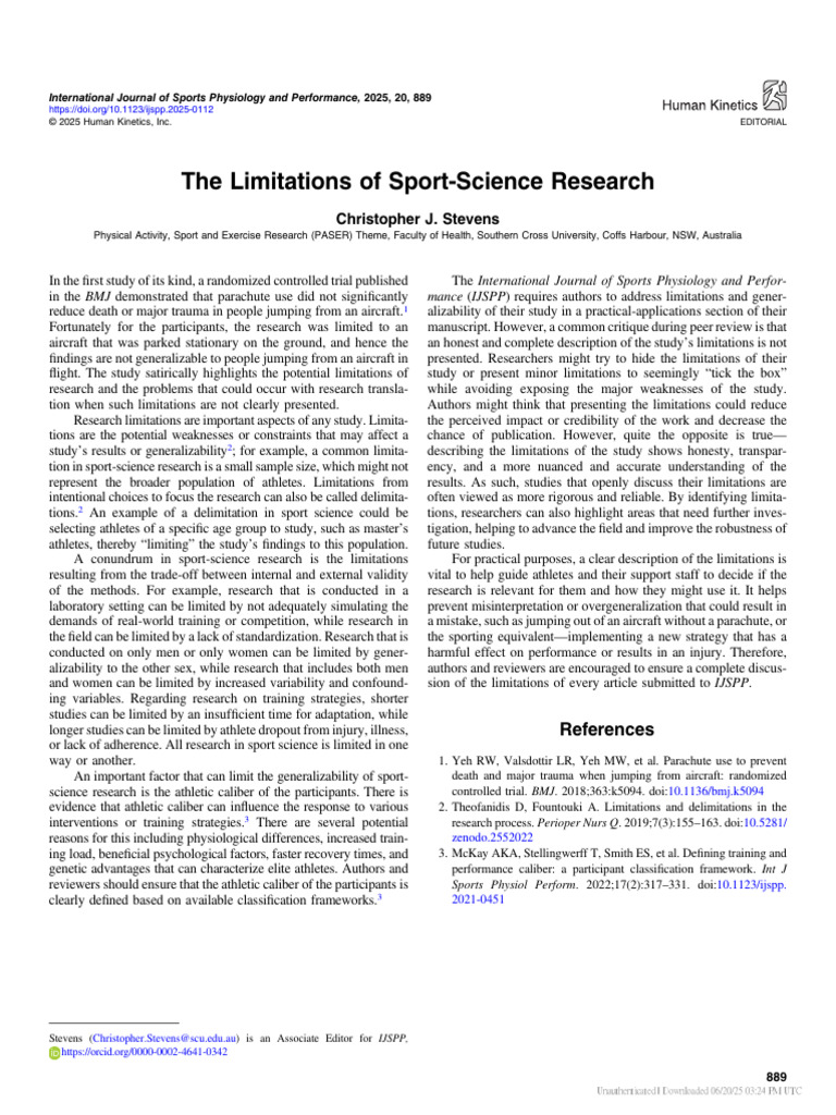 Limitations of Sport Science Research 2025 | PDF | Psychology