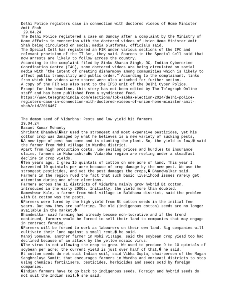 Telegraph News and Editorials 29-04-24 | PDF | Alexei Navalny | Cotton