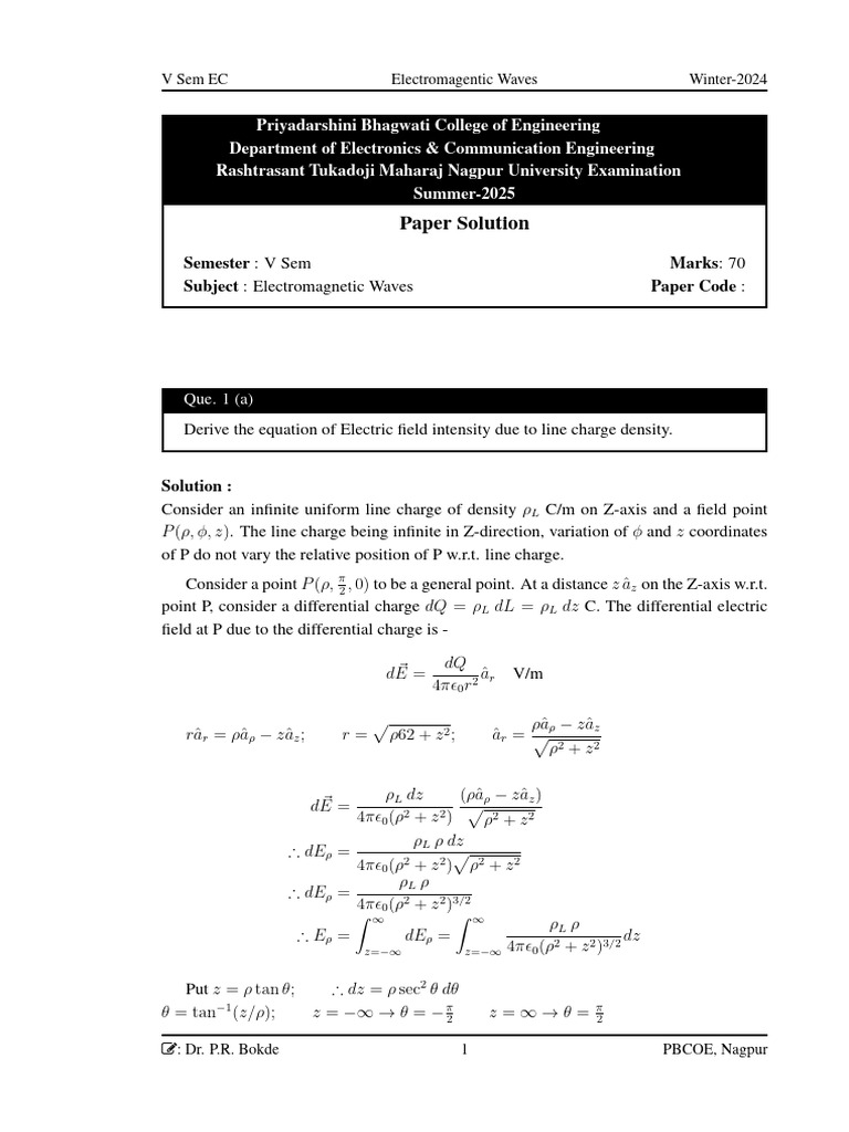 Summer-2025-EMW-paper Solution | PDF | Flux | Maxwell's Equations