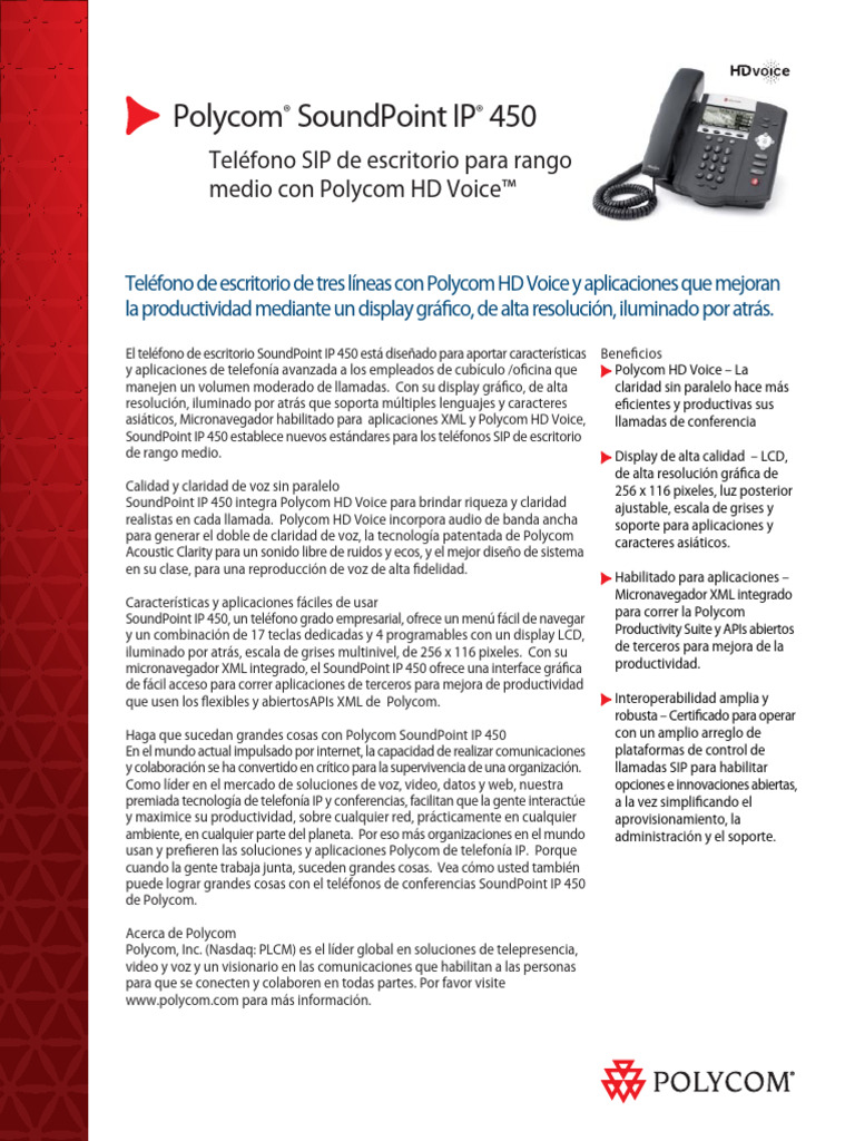 Teléfono SIP Polycom SoundPoint IP 450 | PDF | Voz sobre IP | Pantalla ...