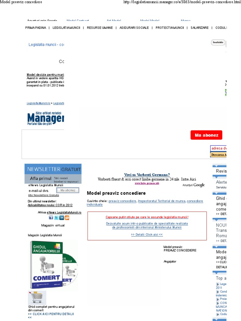 Model Preaviz Concediere