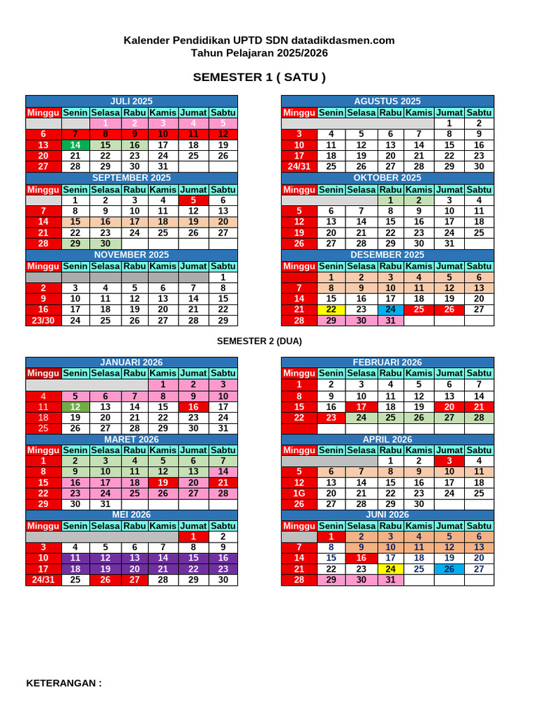 Kalender Pendidikan SD 2025/2026 | PDF
