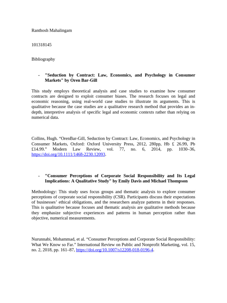 Bibliography For LAWS 3908 | PDF | Qualitative Research | Corporate ...