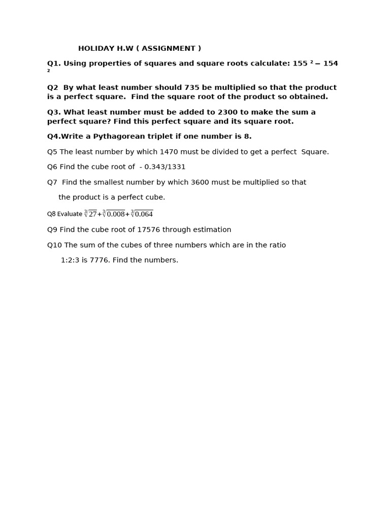 Assignment Class 8 Maths | PDF