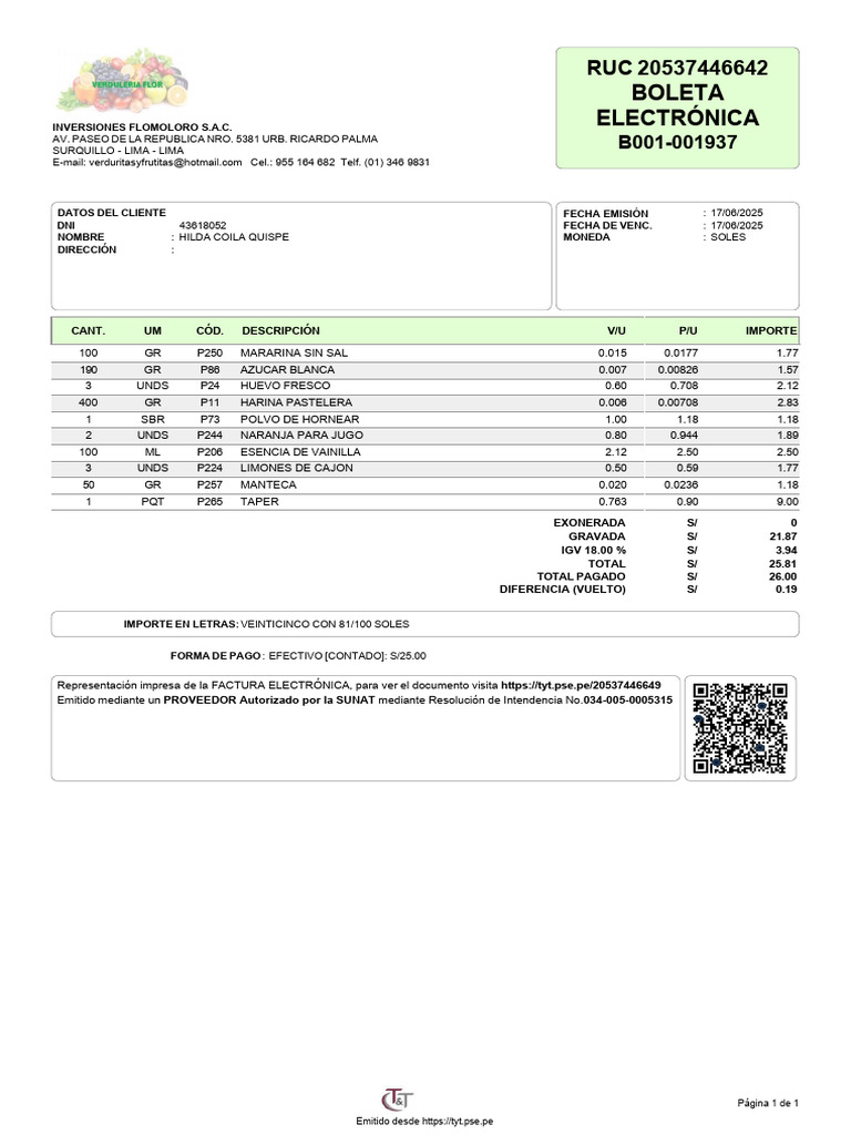 Boleta Electrónica de Compra | PDF