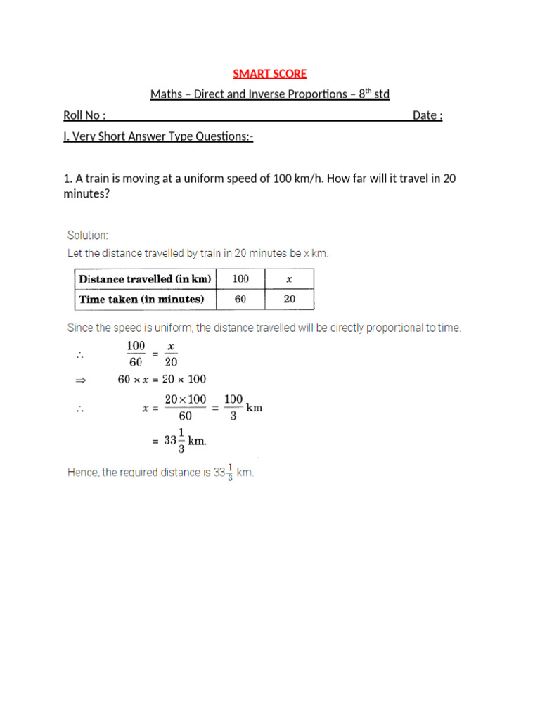 Maths - Direct and Inverse Proportions - 8th STD (With Answers) | PDF ...