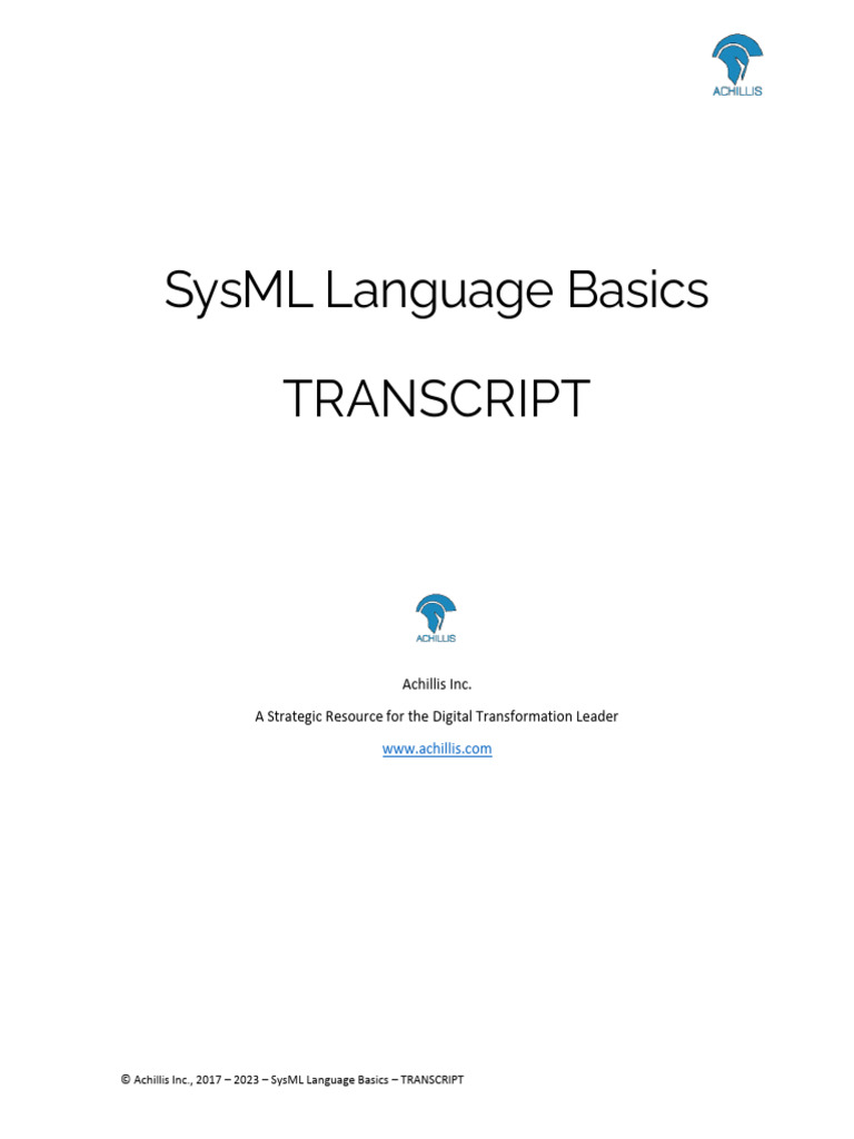 01 3 Sysml+Language+Basics Transcript | PDF | System | Computing