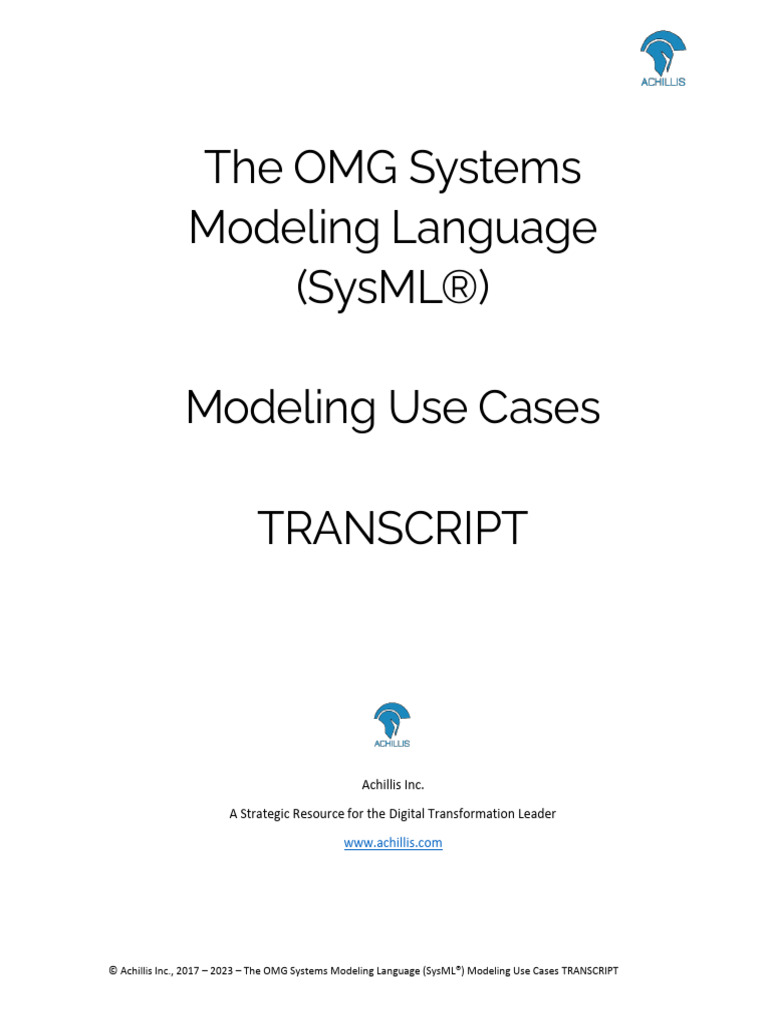 03 1 Modeling+Use+Cases+With+SysML TRANSCRIPT | PDF | Use Case | System