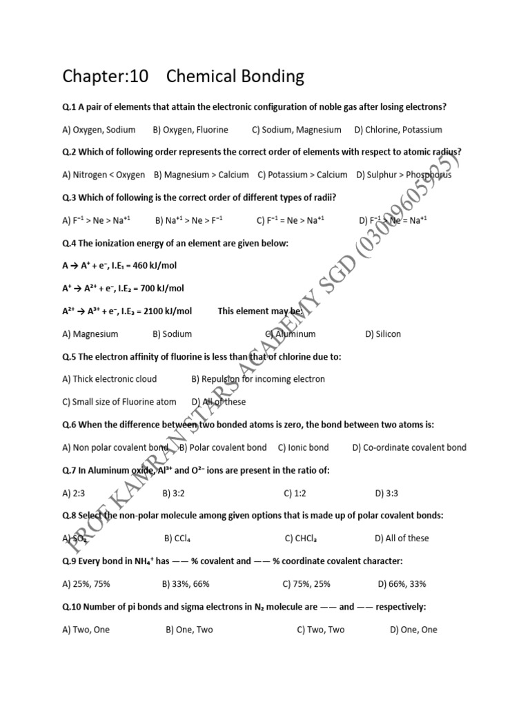 Ch#10 Chemical Bonding | PDF | Chemical Bond | Covalent Bond