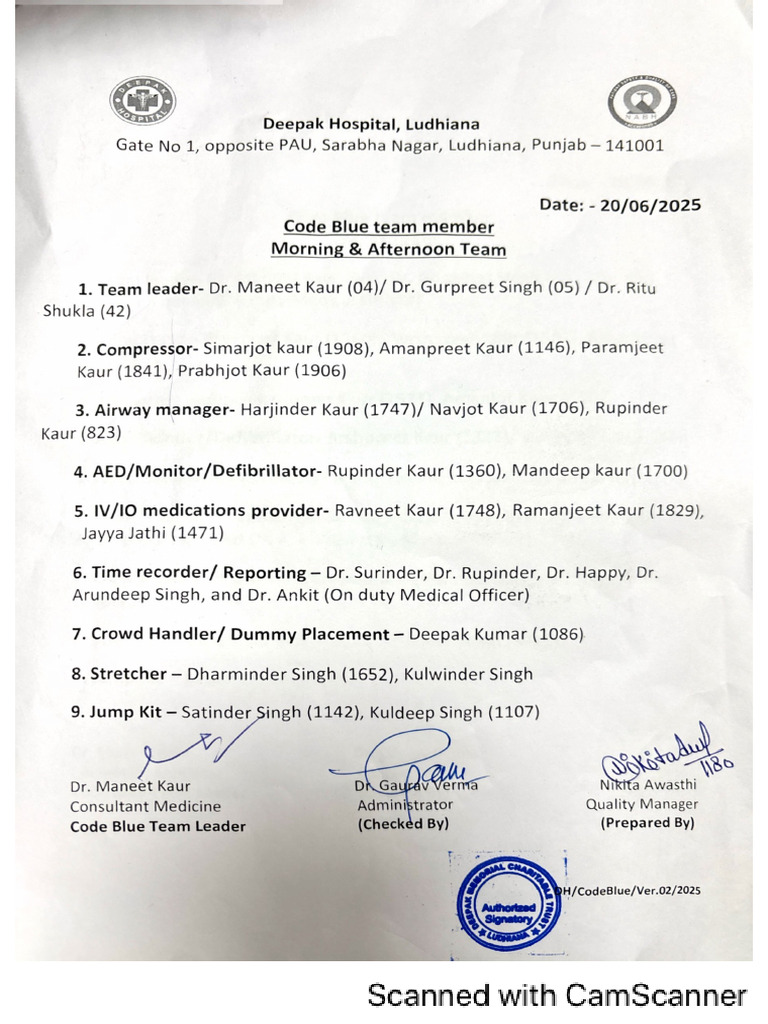 Code Blue Team Member | PDF