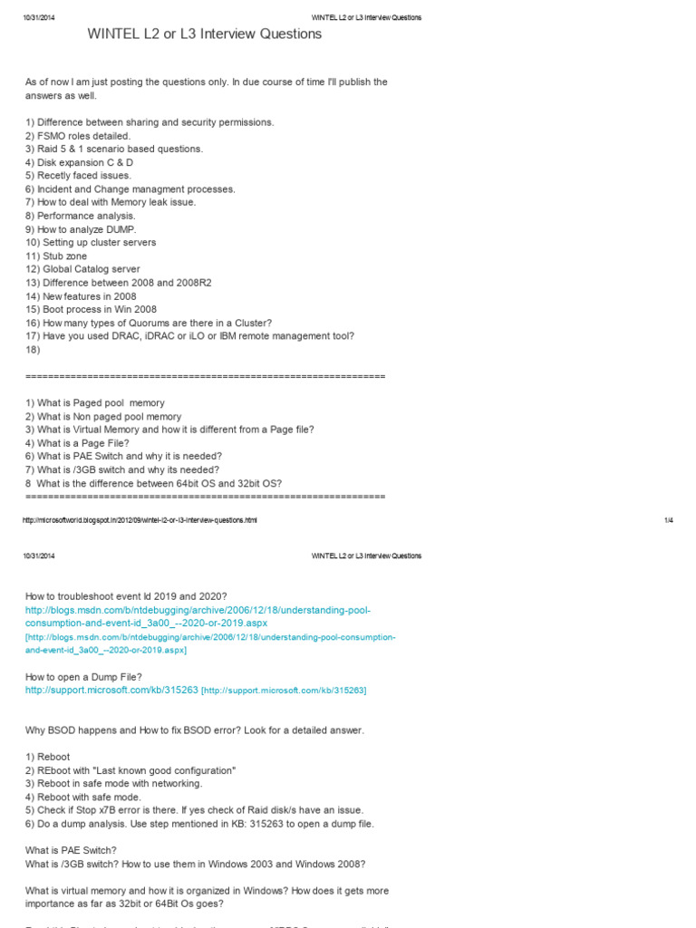 Wintel L2/L3 Interview Questions Guide | PDF | Software | Computing
