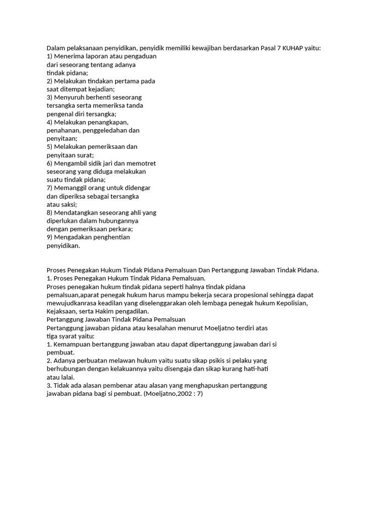 Proses Penyidikan Tindak Pidana Pemalsuan | PDF
