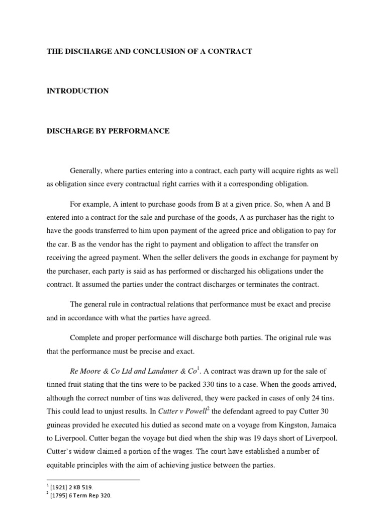 Discharge of Contract by Performance | PDF | Breach Of Contract | Payments
