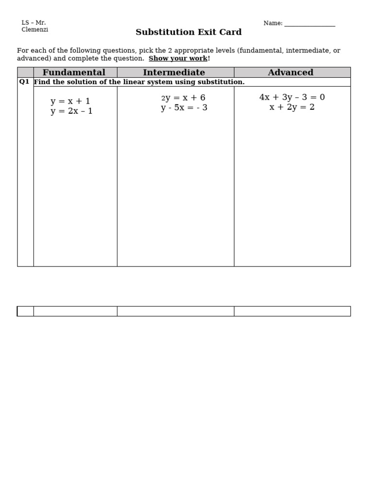 Substitution Exit Card | PDF