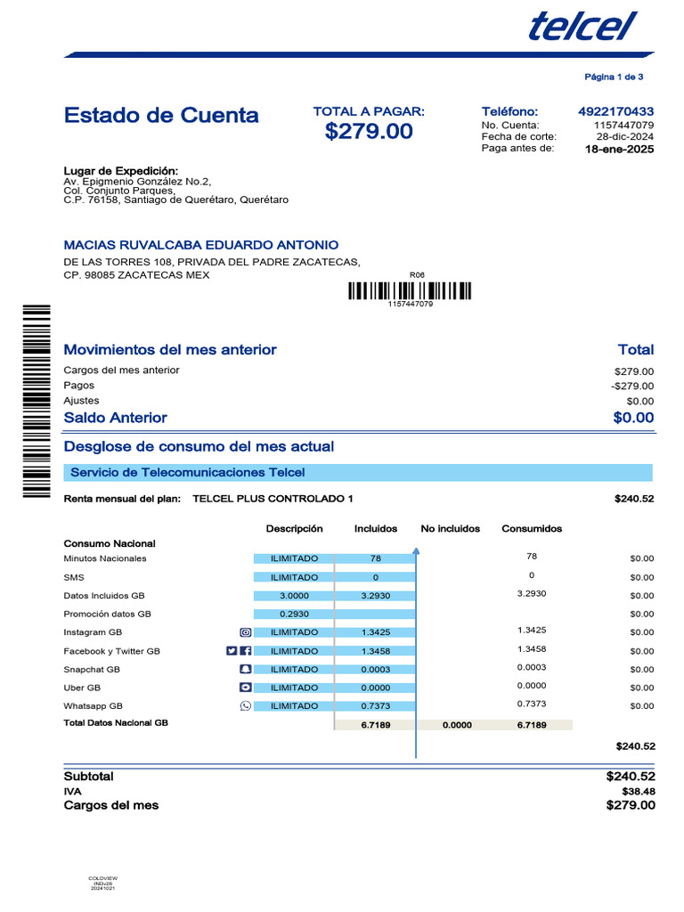 Factura Mi Telcel | PDF | Industrias de servicio | Telecomunicaciones