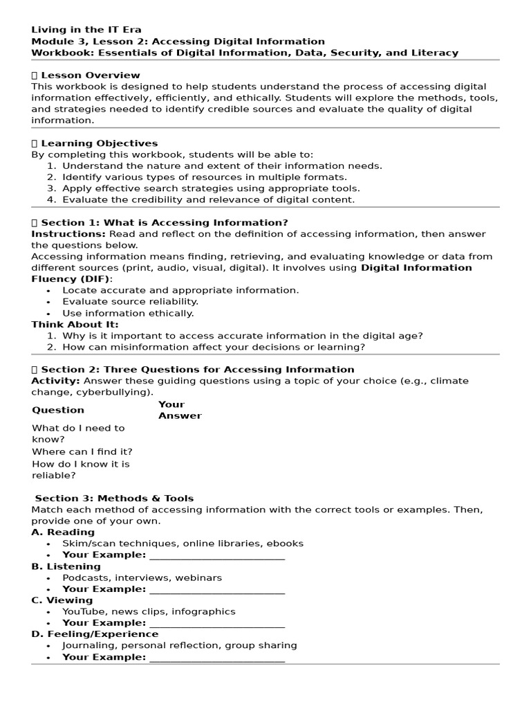 Living in IT Era Module 3 Lesson 2 | PDF | Information Literacy ...