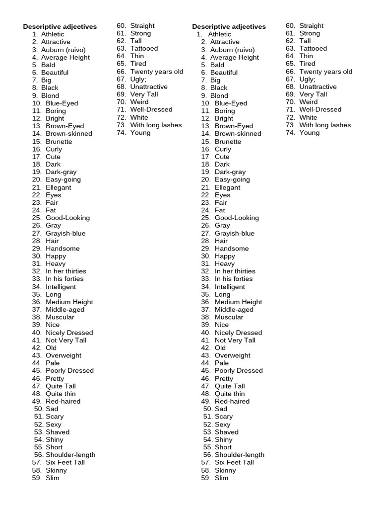 List of Descriptive Adjectives | PDF | Chess Theory | Chess