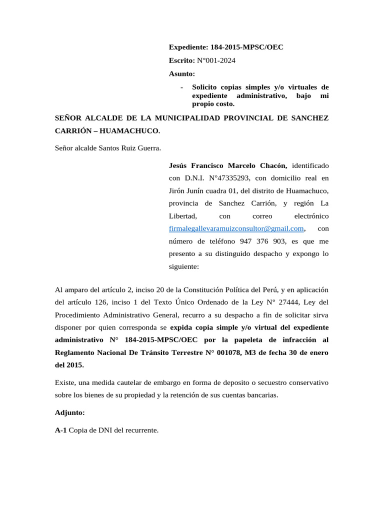 Solicito Copias Simples de Expediente Administrativo | PDF