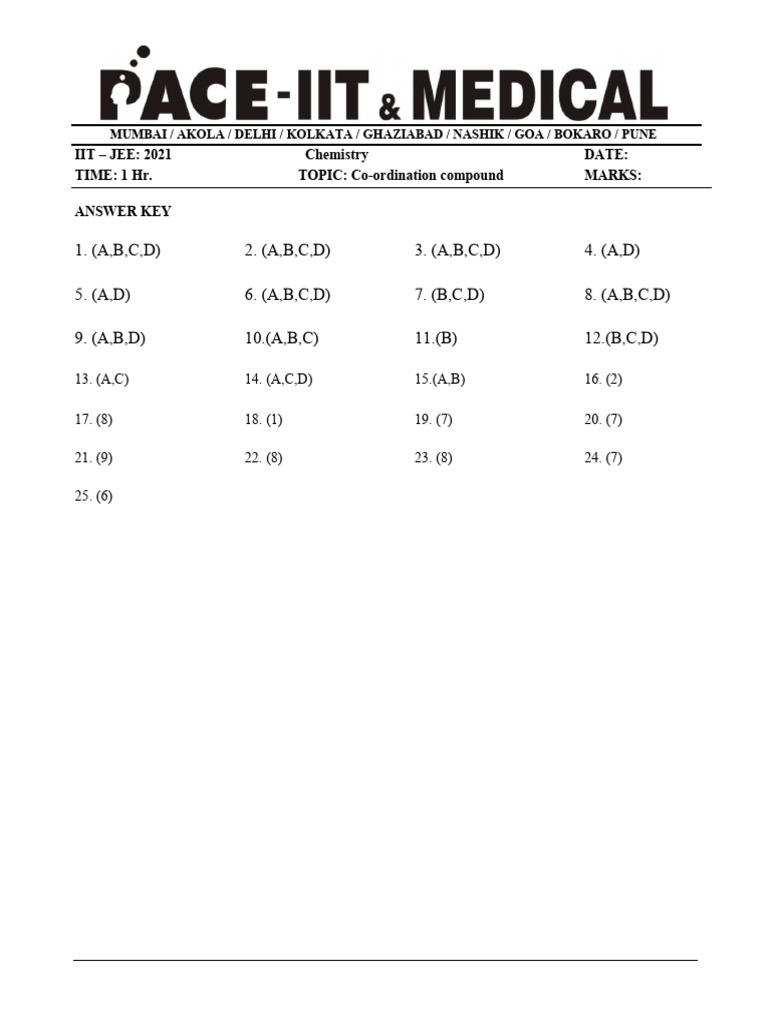 Co-Ordination Compound (Answer Key) | PDF