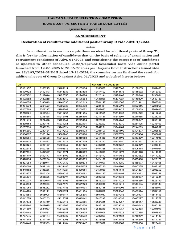Haryana Staff Selection Commission BAYS NO.67-70, SECTOR-2, PANCHKULA ...